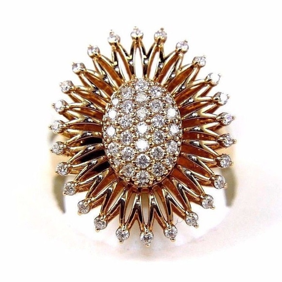 Jewelry | Diamond Cluster Sun Cocktail Ring 14k Rg 67ct | Poshmark